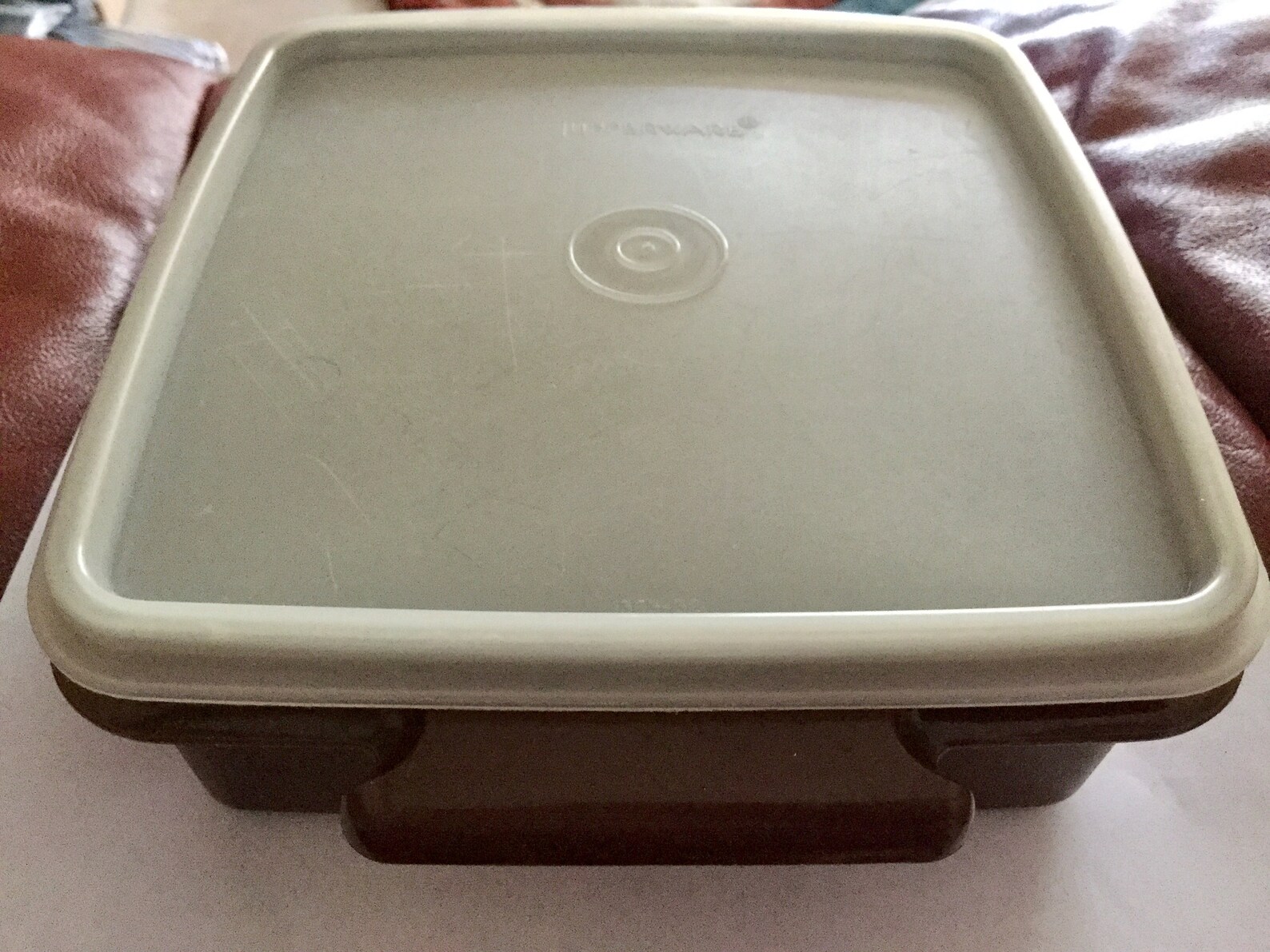 Tupperware Brown & White Square Container With Side Handles - Etsy