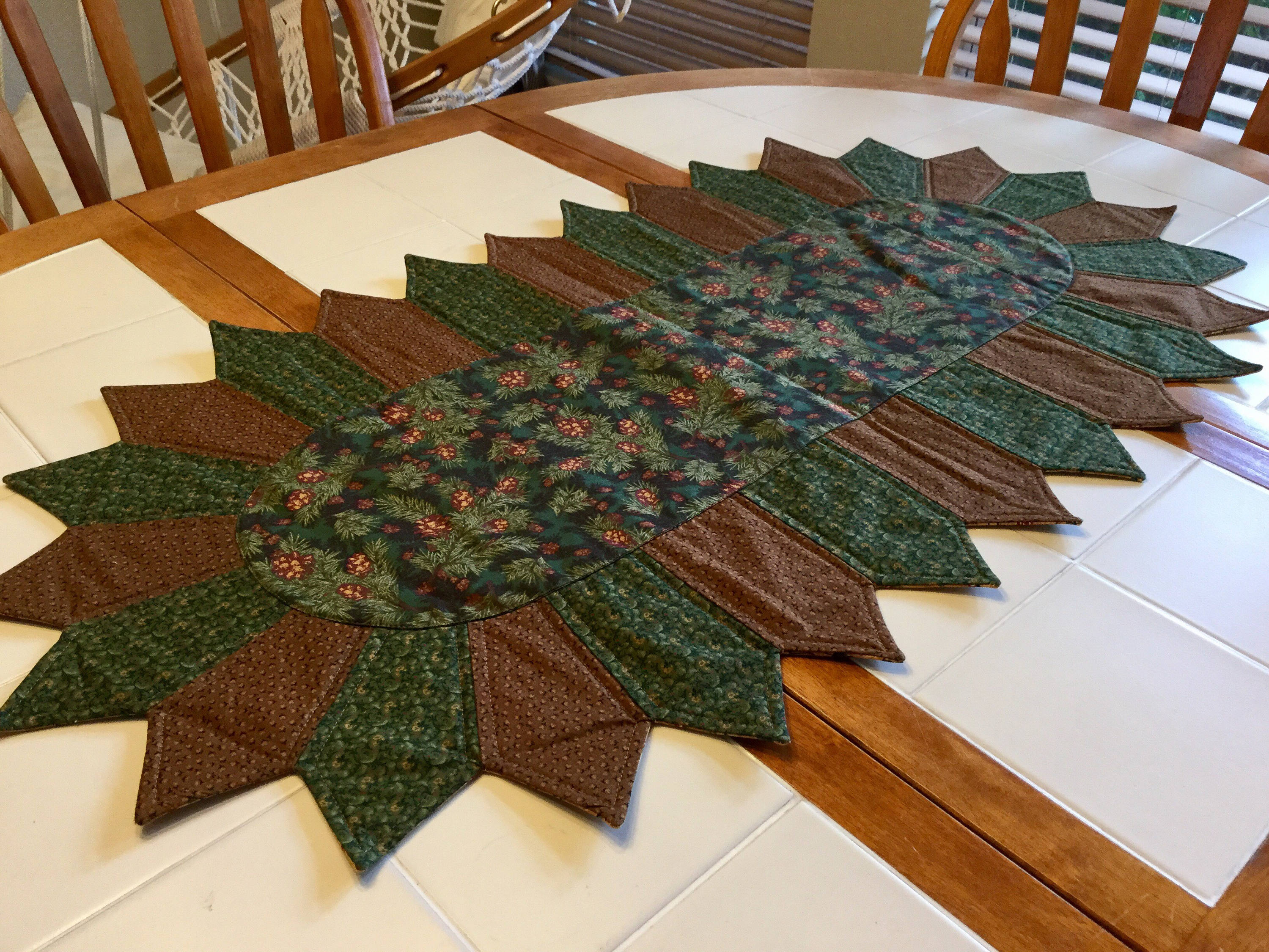 Quilted Table Runner in Browns and Green 40 Imches Long - Etsy