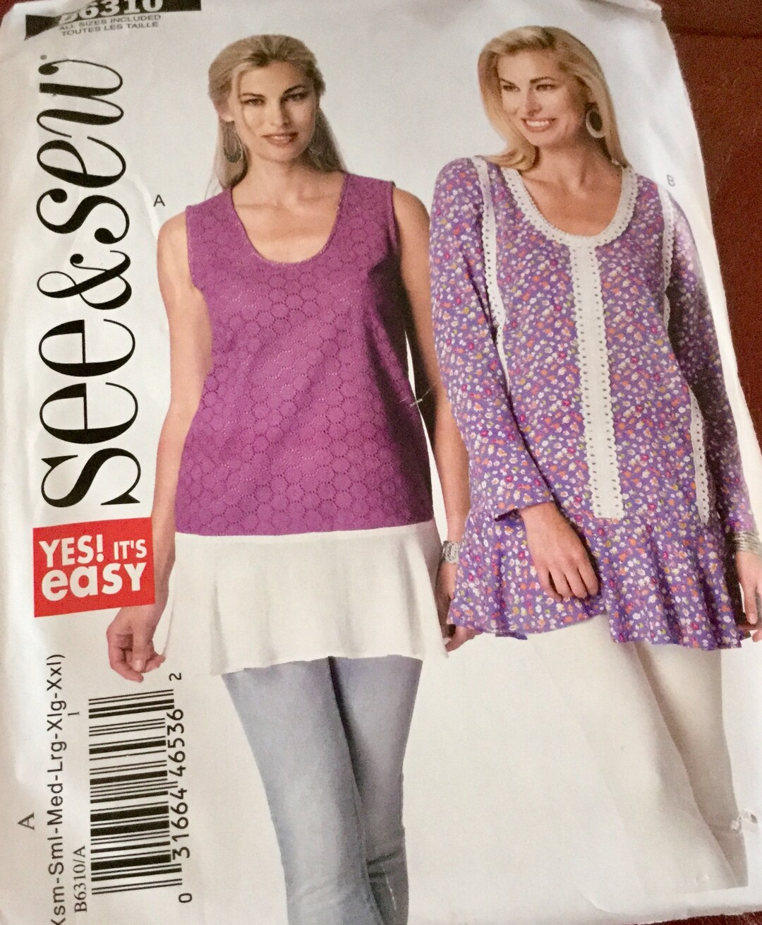 See and Sew Butterick 6310 | Loose Fitting Pull Over Top Pattern. Size ...