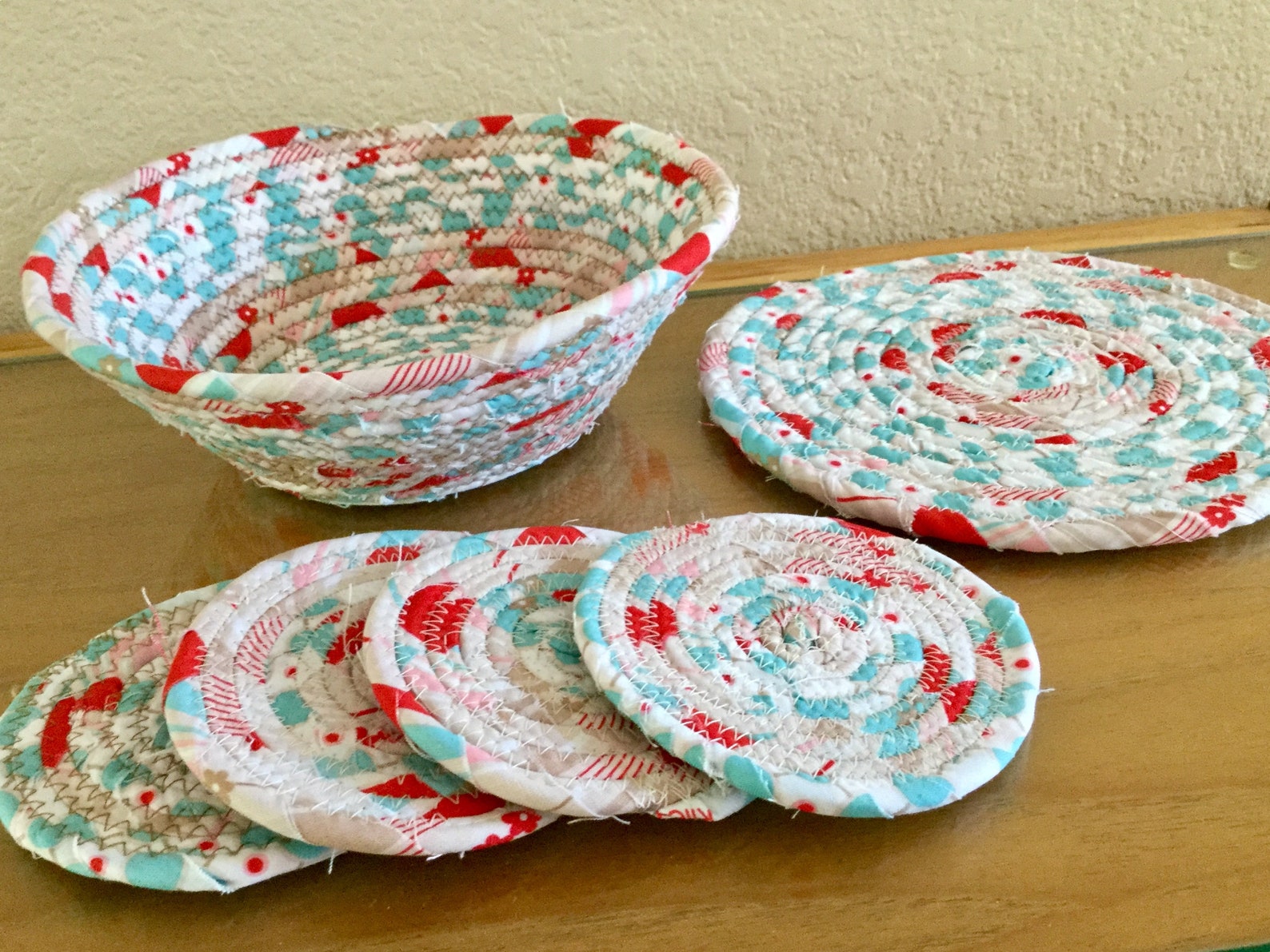 Coiled Fabric Coasters Mat and Bowl Set Trivet Mug Rug - Etsy