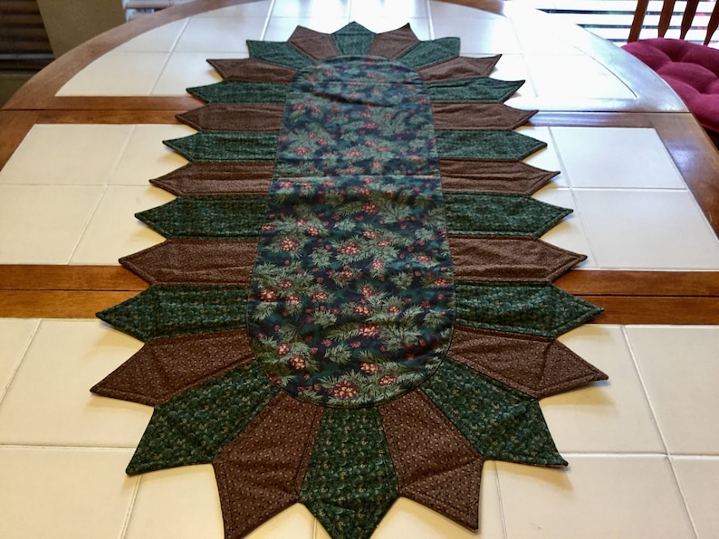 Quilted Table Runner in Browns and Green 40 Imches Long - Etsy