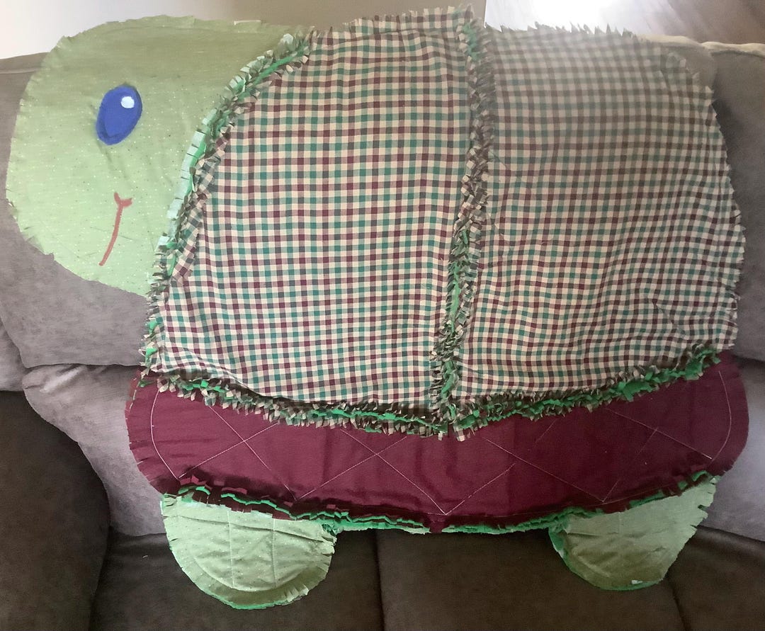 Turtle Rag Quilt Baby Blanket: Green & Cranberry Cotton, 33" X 27" - Etsy