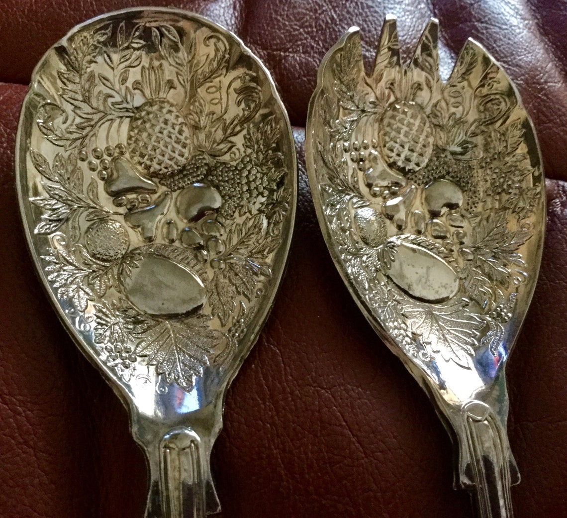 Silver Plated Salad Intricate Design Serving Spoons From - Etsy