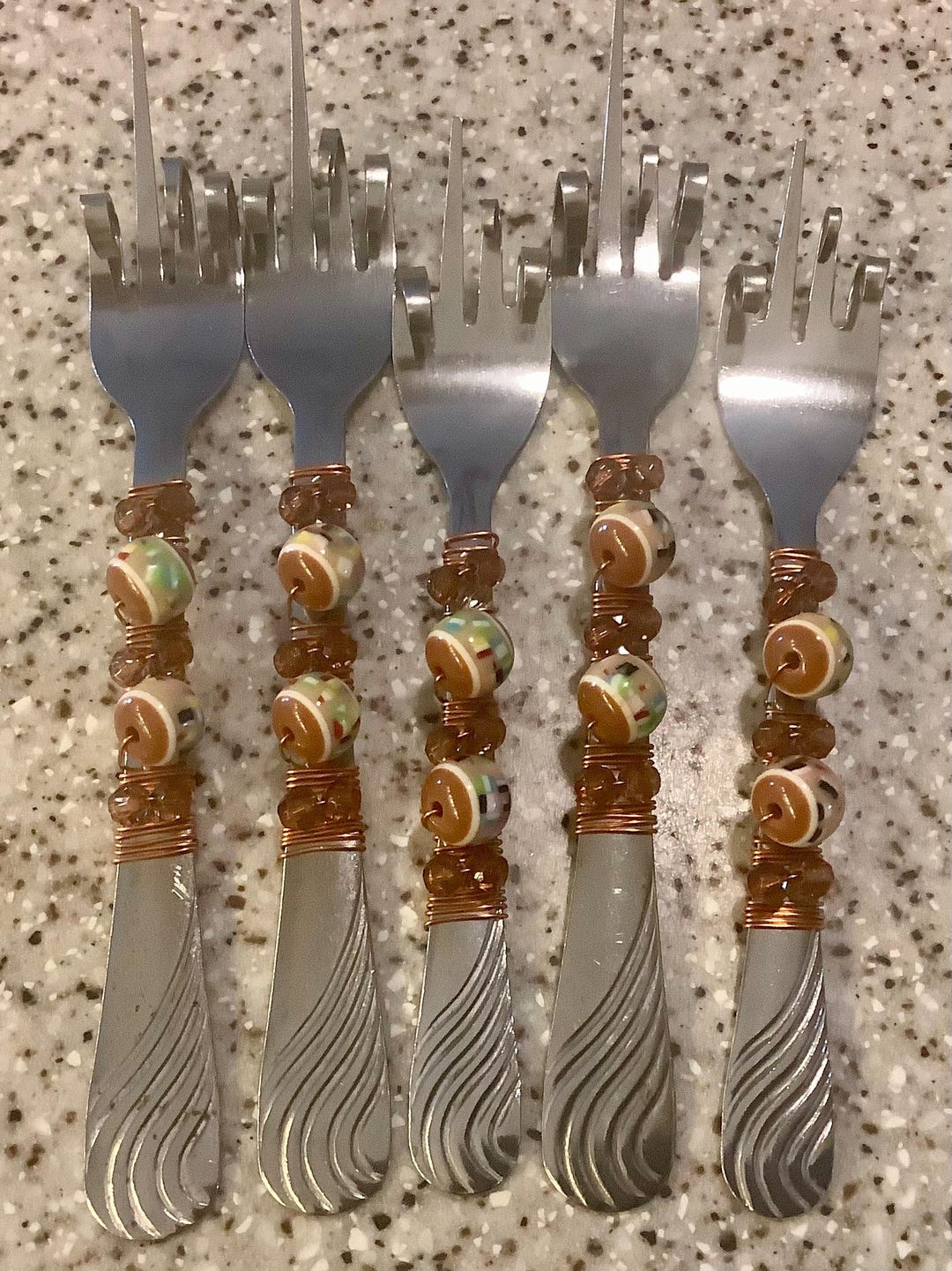 Beaded Flatware - Funky Florida Finger Forks, Browns & Copper Beads ...