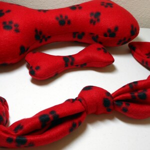 Dog Toys Plush Dog Bone and Pull Toy Set Red With Paw Print Fleece - Etsy