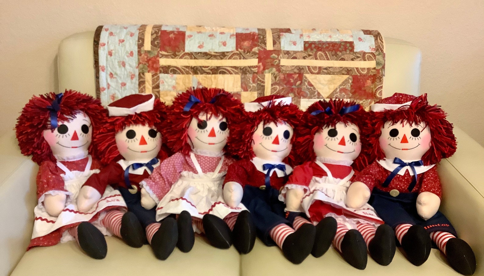 25” Personalized Raggedy Ann OR Andy Handmade Embroidered Faces & Heart ...
