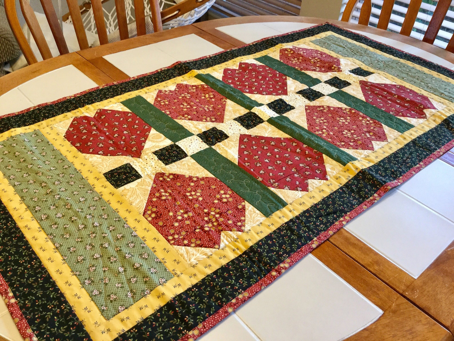 Quilted Table Runner in Red Yellow Black and Green 48 - Etsy