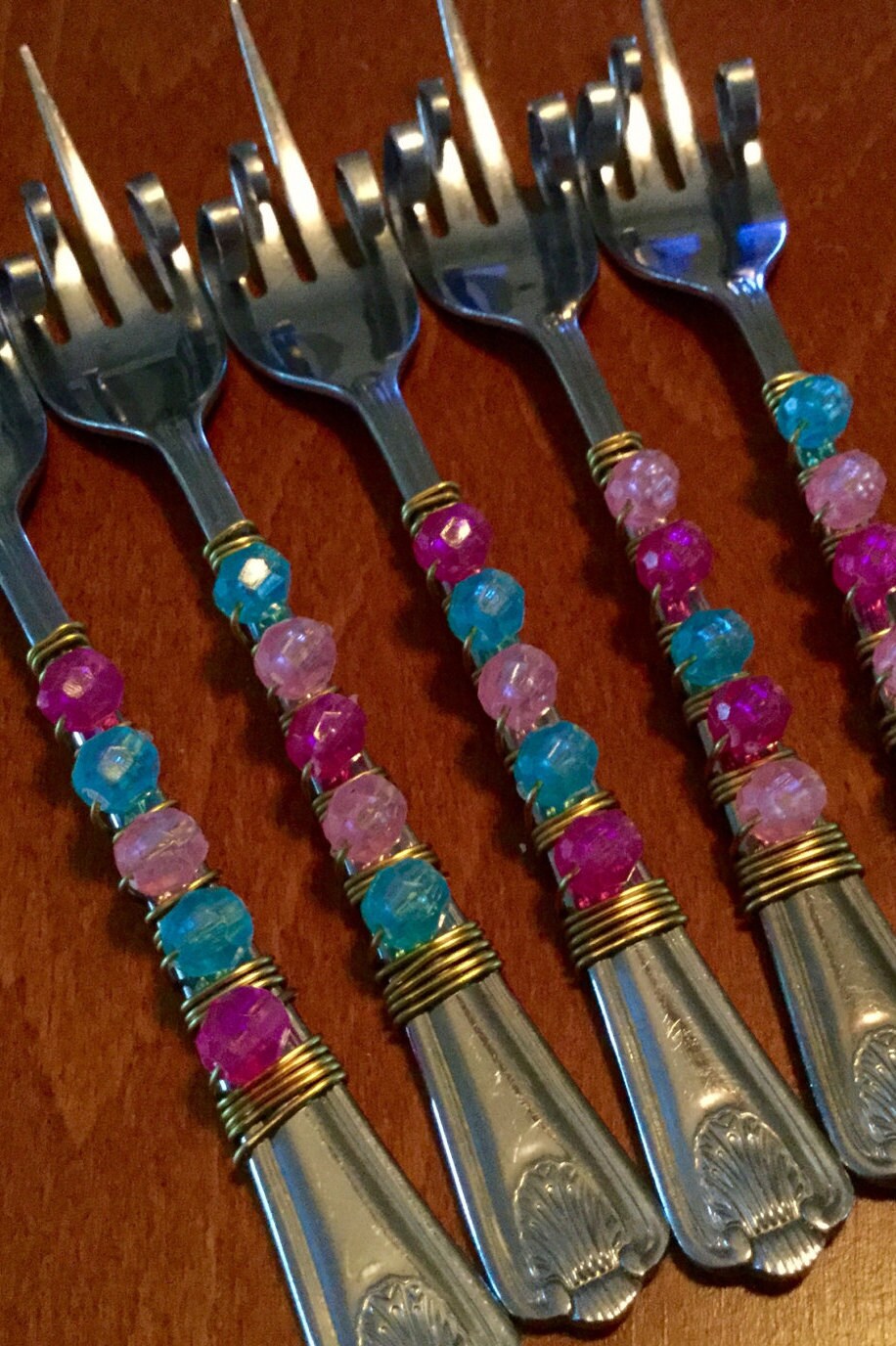 Flatware Appetizer Forks set of 5 in Turqoise Pink | Etsy