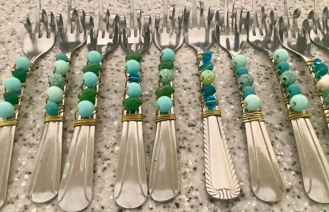 Beaded Flatware - Funky Florida Finger Forks - Green, Turquoise, Now ...
