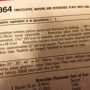 Vintage Simplicity 8364 Table Accessories, Table Cloth, Placemats ...