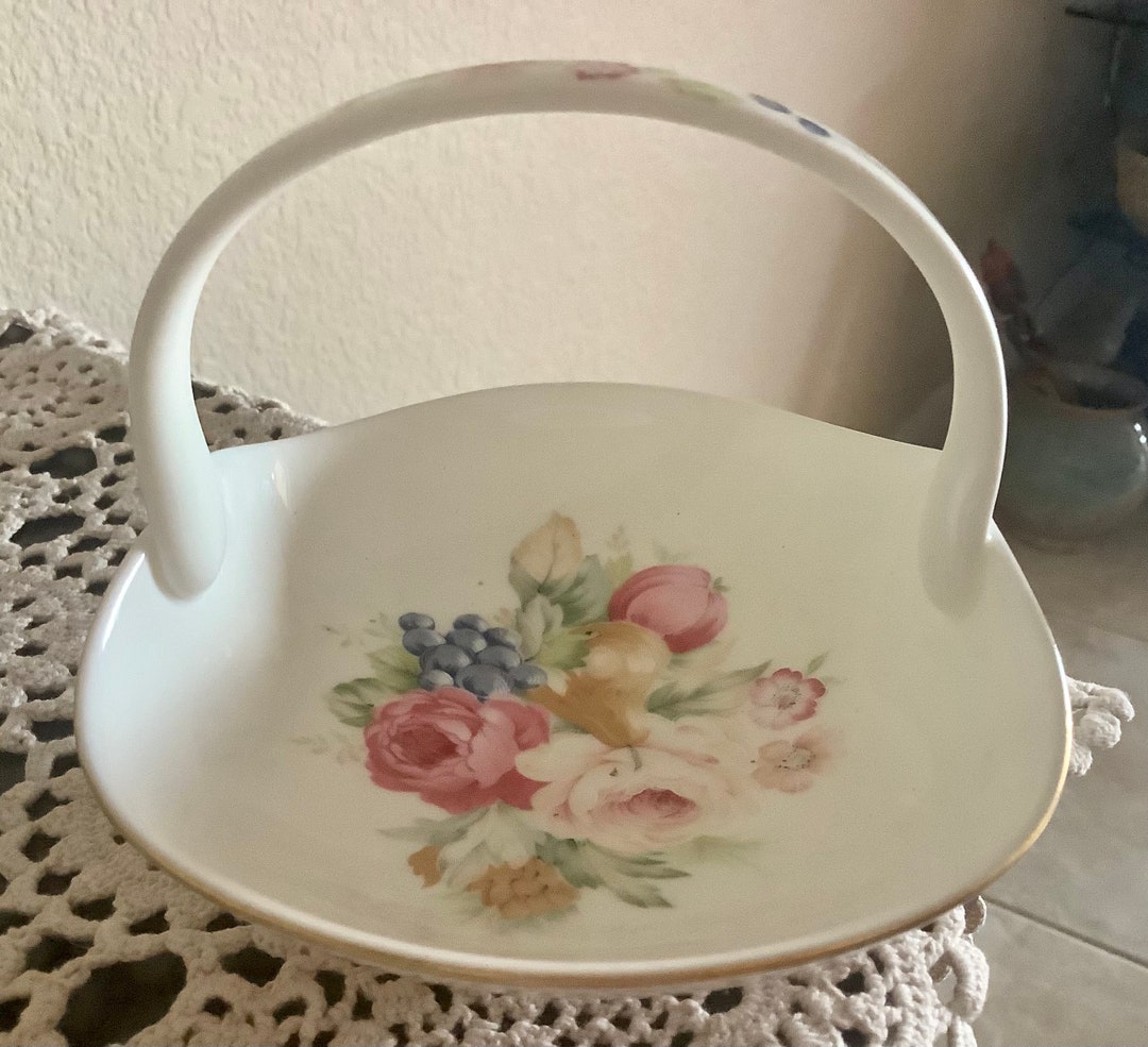 Bone China Mikasa Flower Basket/candy Dish | Blue Pink Green Floral ...