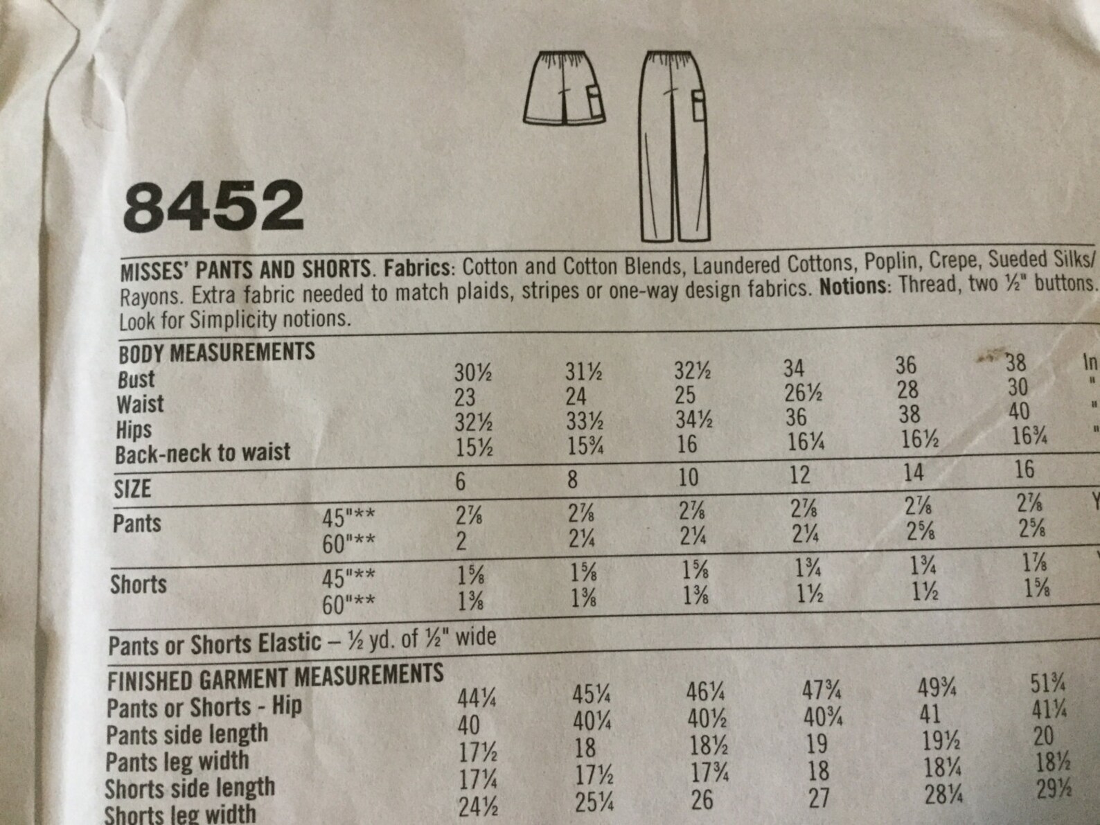 Simplicity 8452 Womens Shorts and Pants Pattern Size 6-16 - Etsy