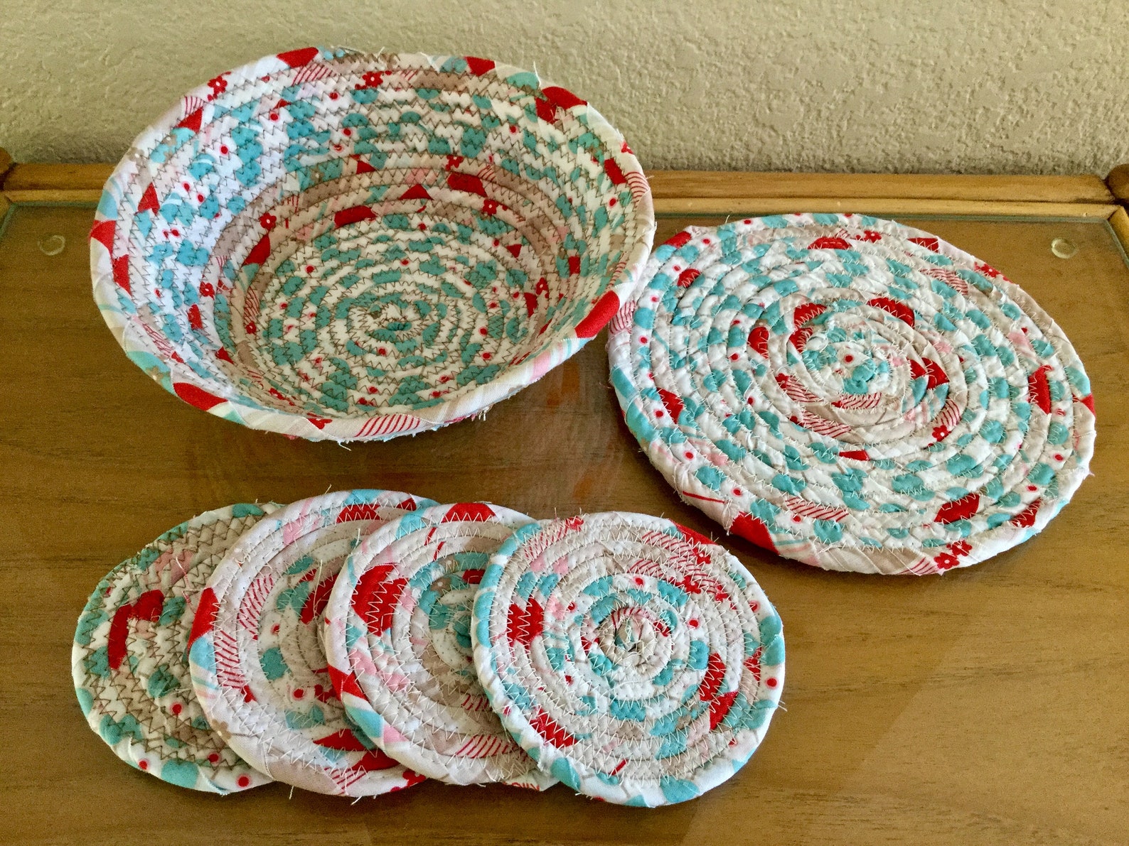 Coiled Fabric Coasters Mat and Bowl Set Trivet Mug Rug - Etsy
