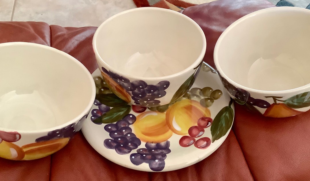 Vintage Nantucket Home Set of 2 Bowls & 1 Plate | Purple, Green, Orange ...