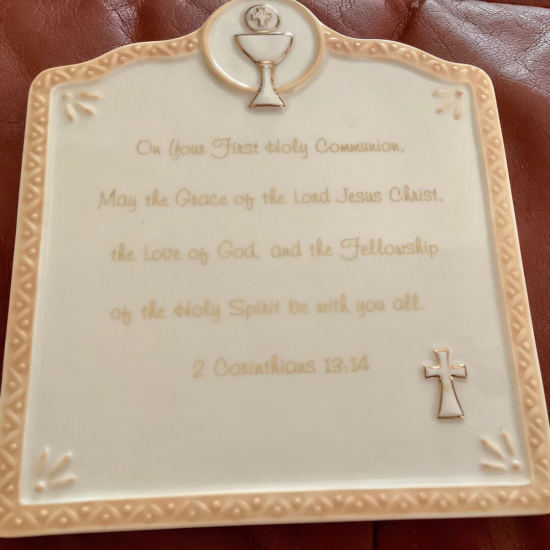 Vintage Ceramic Wall Plaque “holy First Communion” | White and Peach ...