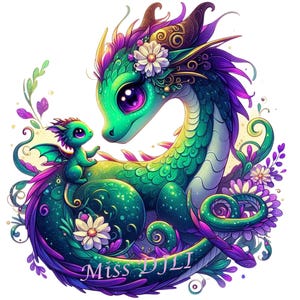 Whimsical Mama Dragon and Baby Dragon LOVE Art – Ultra HD Cute Fantasy ...
