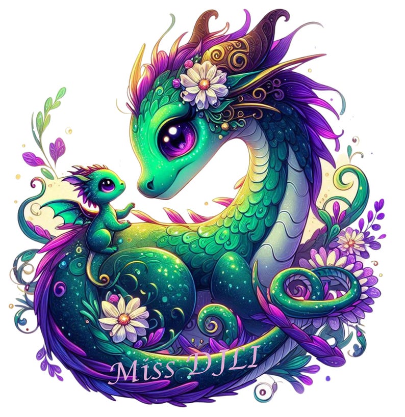 Whimsical Mama Dragon and Baby Dragon LOVE Art – Ultra HD Cute Fantasy ...