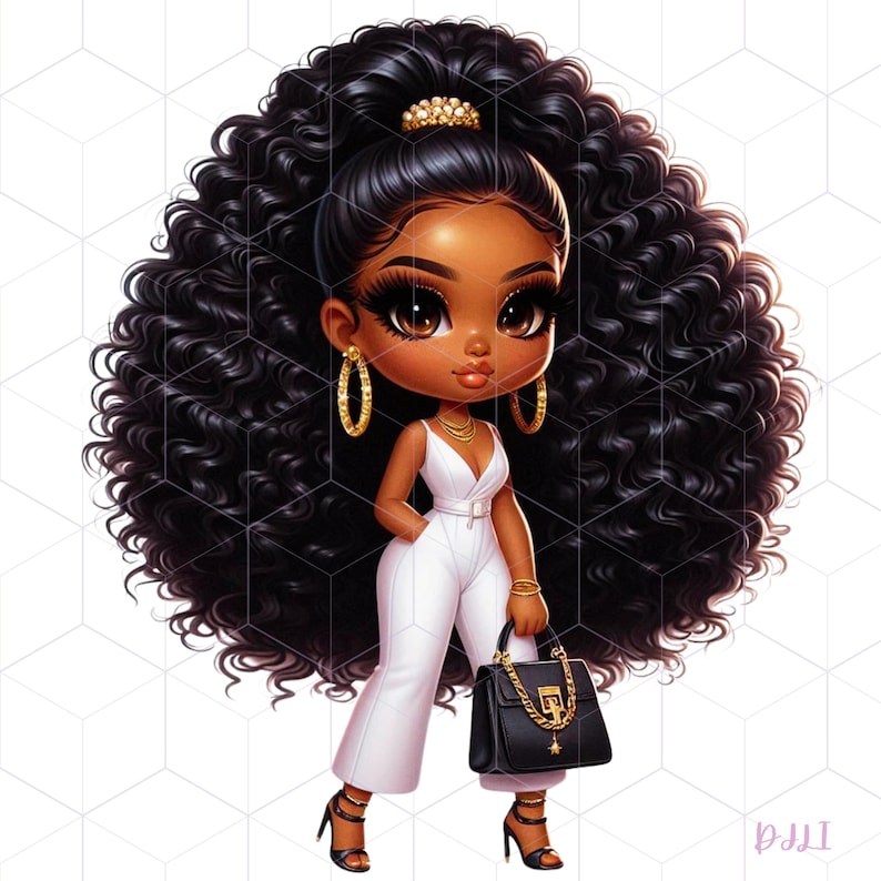 Cute Boss Chibi Girl Sticker Curly Hair High Fashion Printable Art ...