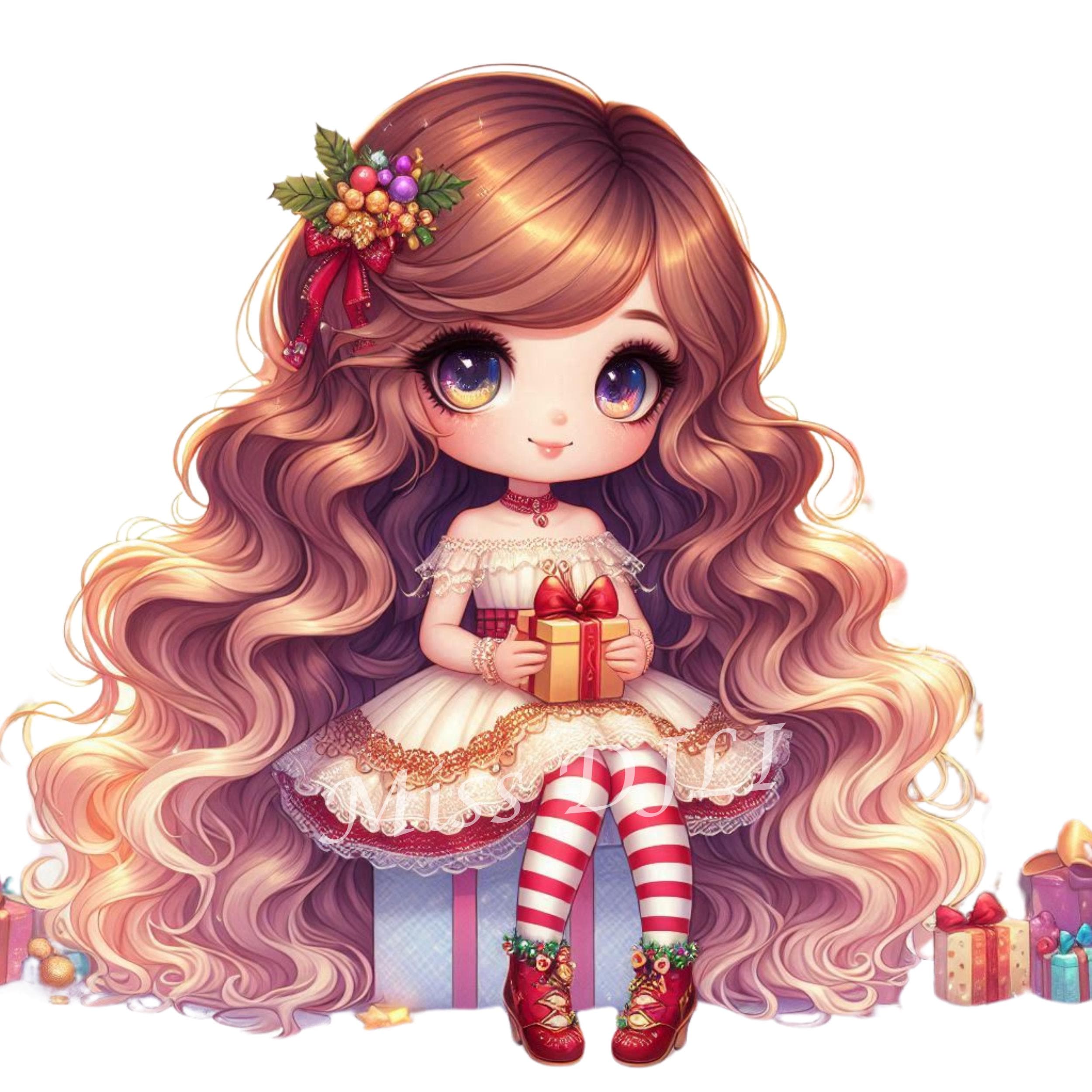 Chibi Christmas Girl Illustration High-resolution 5000x5000 JPG Holiday ...