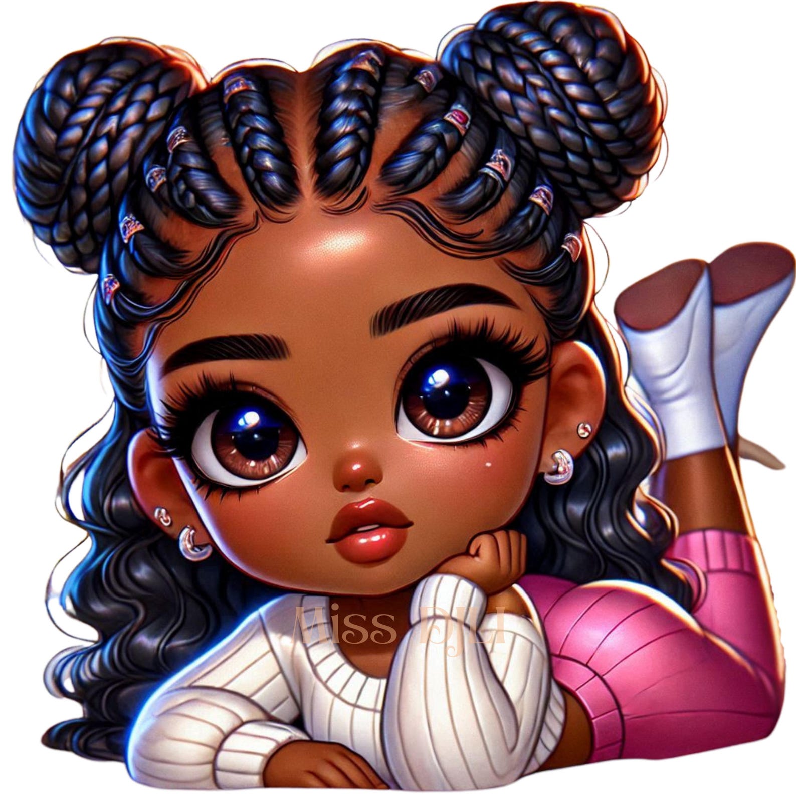 Adorable Chibi Black Girl Digital Illustration Set | 10 PNG Files ...