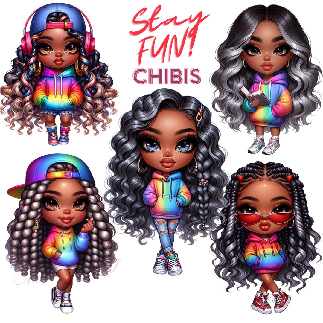 Colorful Chibi Girl Characters Bundle | Cute Planner Dolls | Rainbow ...