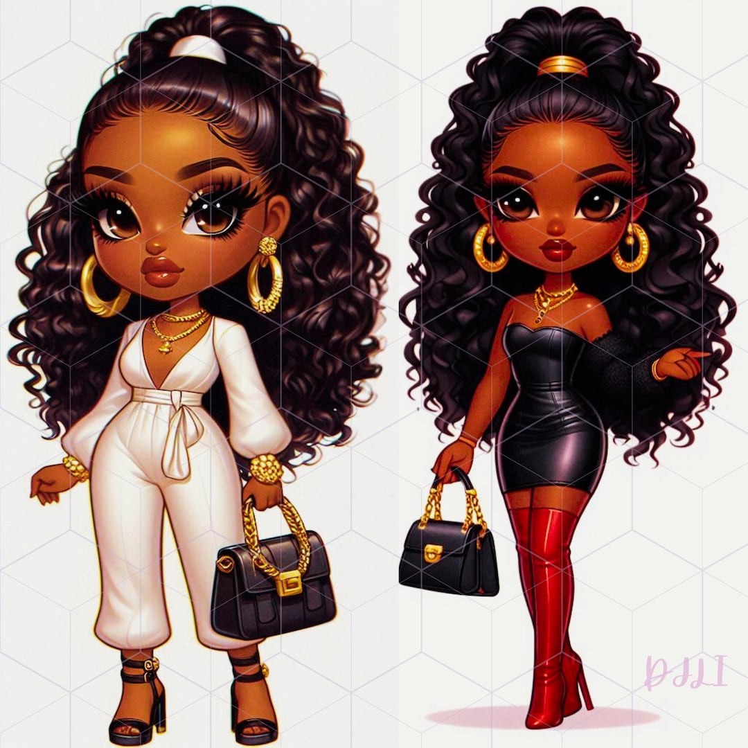 Cute Boss Chibi Girl Sticker Curly Hair High Fashion Printable Art ...