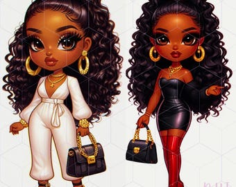 Cute Boss Chibi Girl,curly Hair High Fashion Printable Art ...