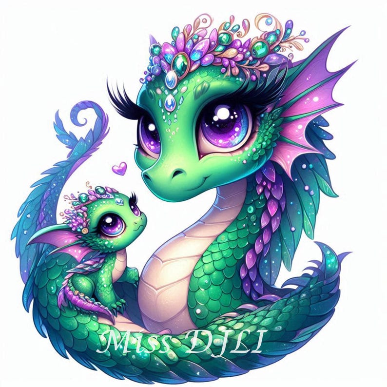 Whimsical Mama Dragon and Baby Dragon LOVE Art – Ultra HD Cute Fantasy ...