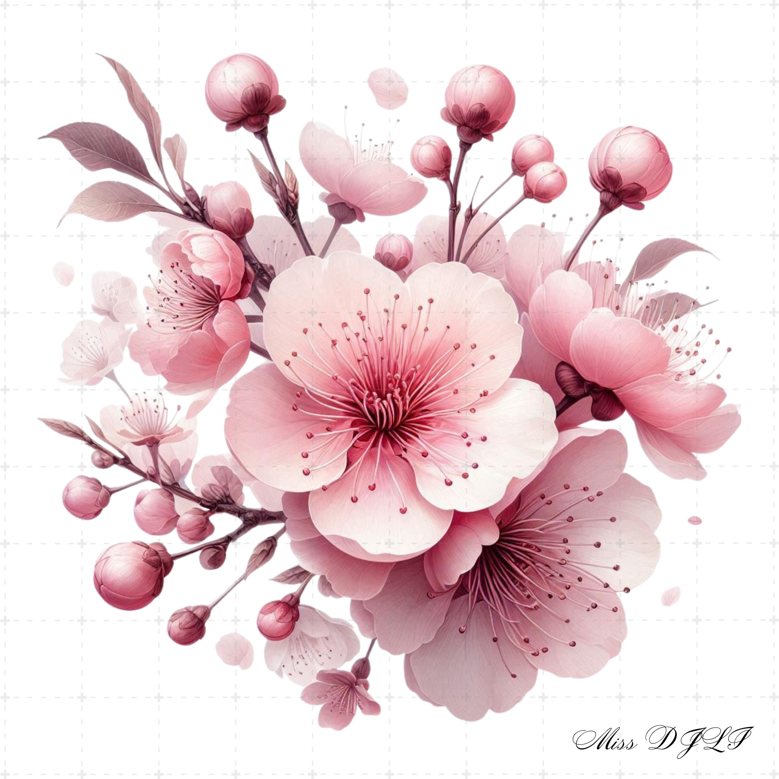 Pink Cherry Blossom Clipart Set – Floral Spring PNG (digital Download ...
