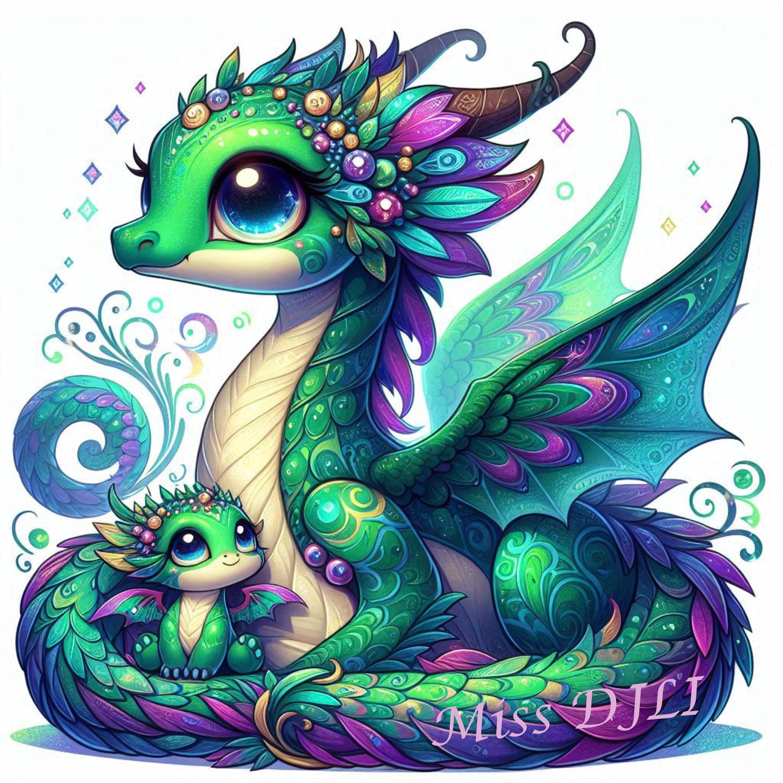 Whimsical Mama Dragon and Baby Dragon LOVE Art – Ultra HD Cute Fantasy ...