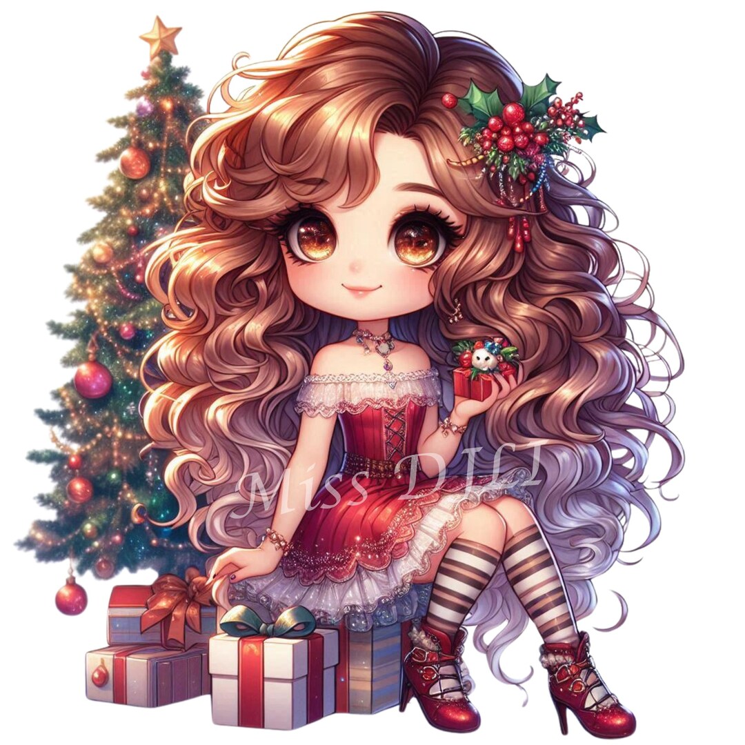 Chibi Christmas Girl Illustration High-resolution 5000x5000 JPG Holiday ...