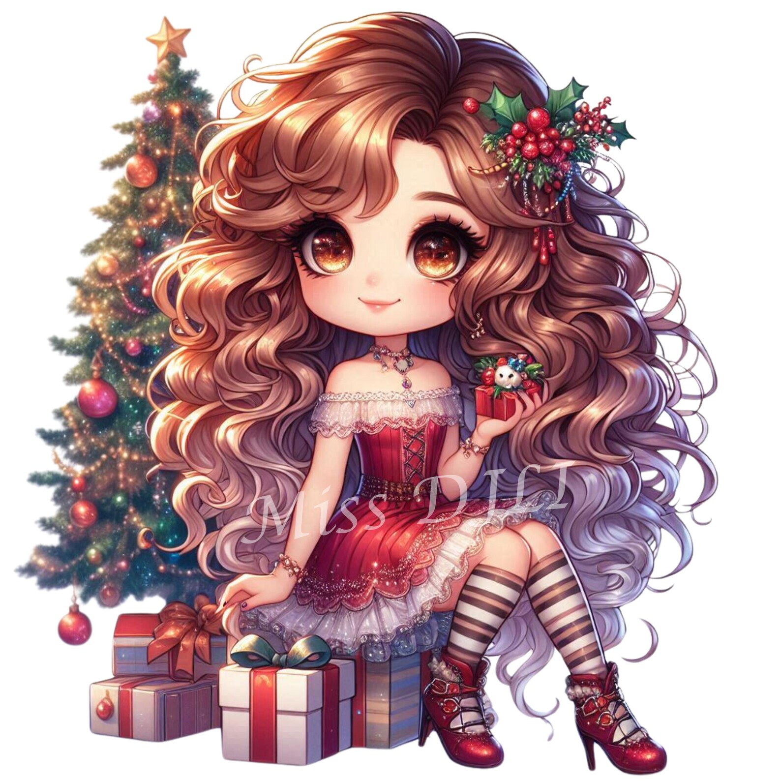 Chibi Christmas Girl Illustration High-resolution 5000x5000 JPG Holiday ...