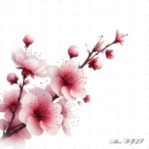 Pink Cherry Blossom Clipart Set – Floral Spring Bundles, Background ...