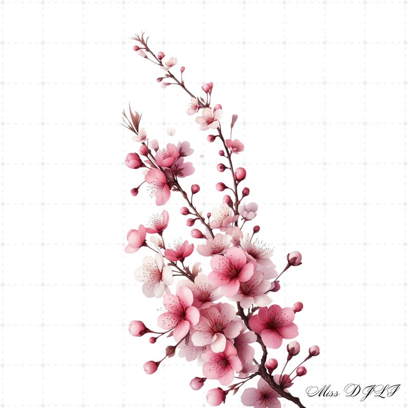 Pink Cherry Blossom Clipart Set – Floral Spring Bundles, Background ...