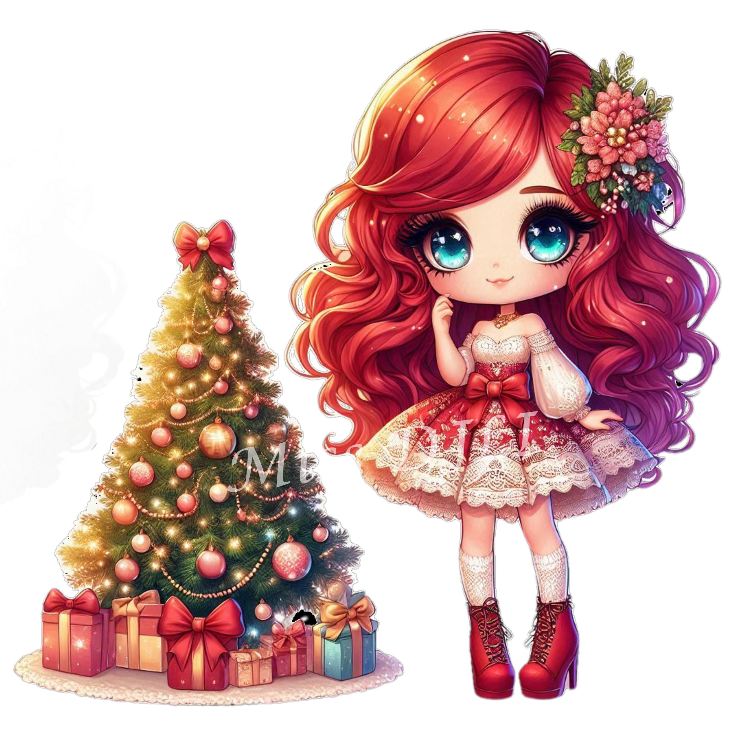 Chibi Christmas Girl Illustration High-resolution 5000x5000 JPG Holiday ...