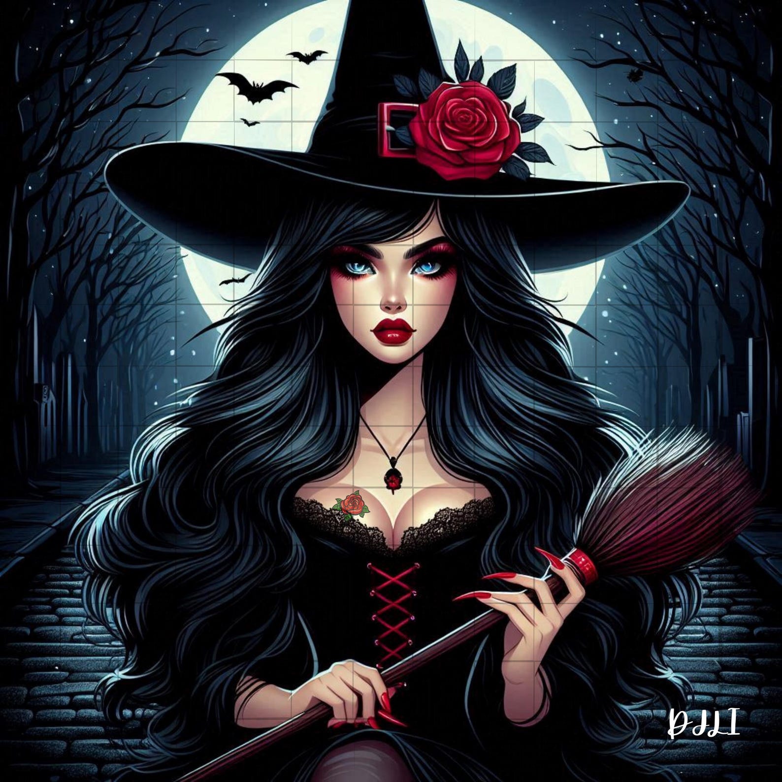 Enchanting Gothic Witch, Halloween Art Print for Wall Decor, Book ...