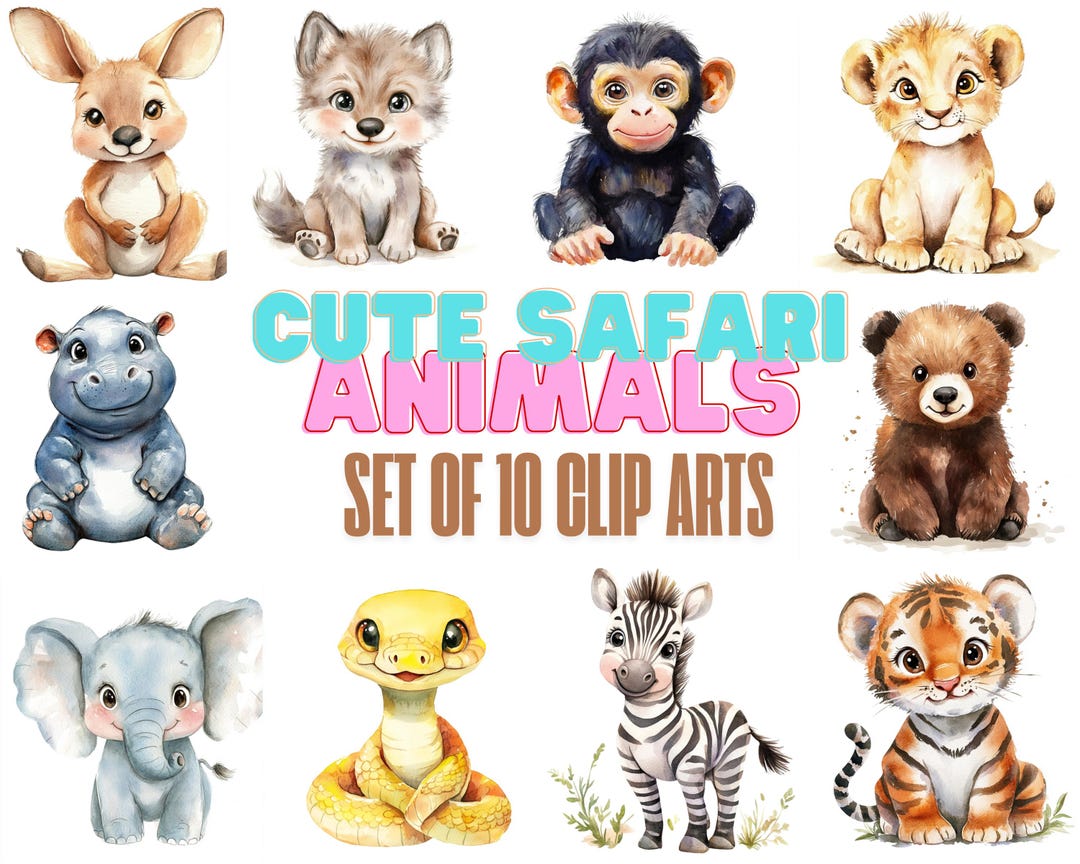 Watercolor Safari Animal Clipart, Jungle Nursery Art (JPG) - Etsy