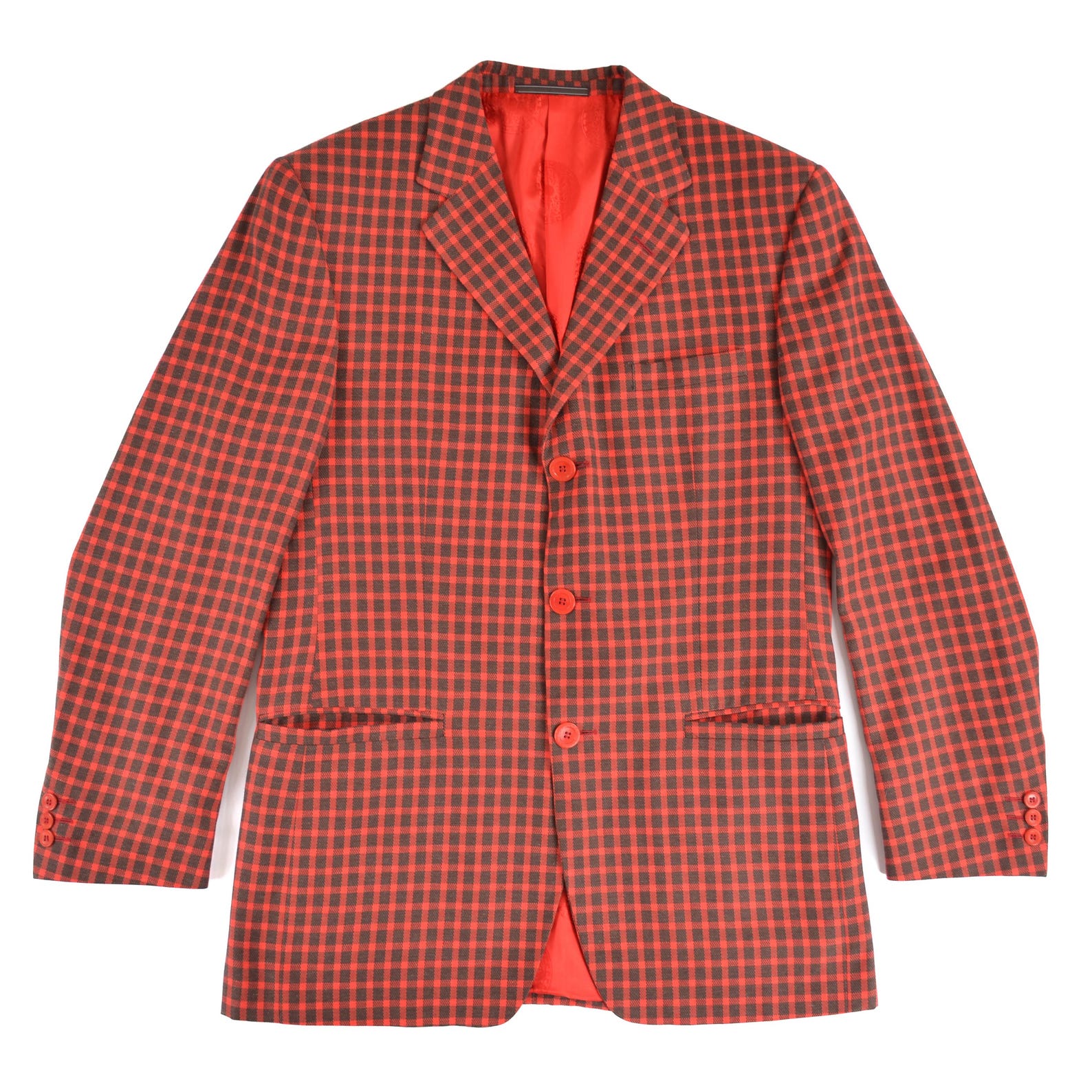 Versace V2 Classic Wool Cotton Red Black Check Blazer Jacket Mens Sz ...