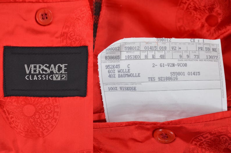Versace V2 Classic Wool Cotton Red Black Check Blazer Jacket Mens Sz ...