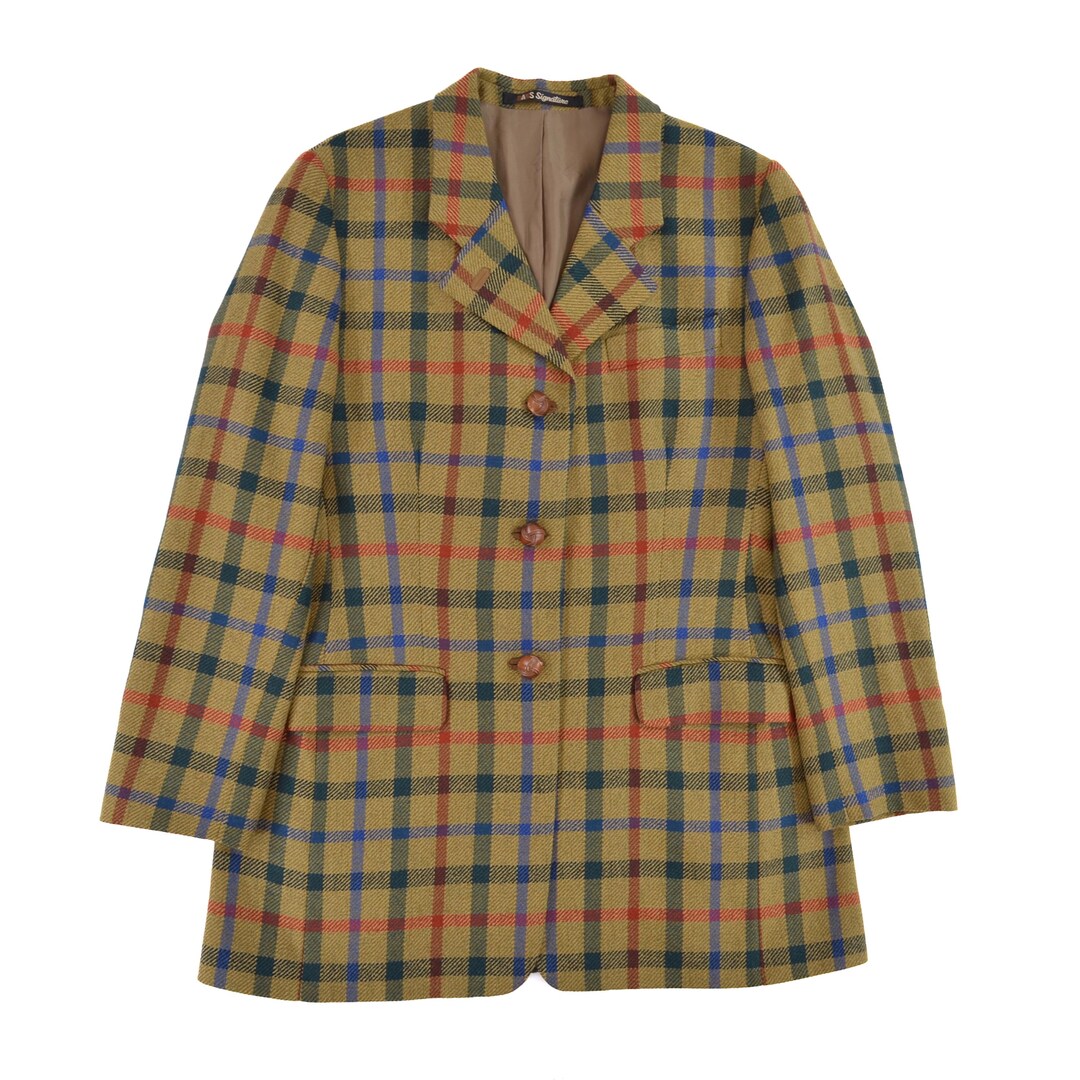 Daks Signature Vintage Check Wool Long Blazer Coat Jacket Womens Sz GB ...