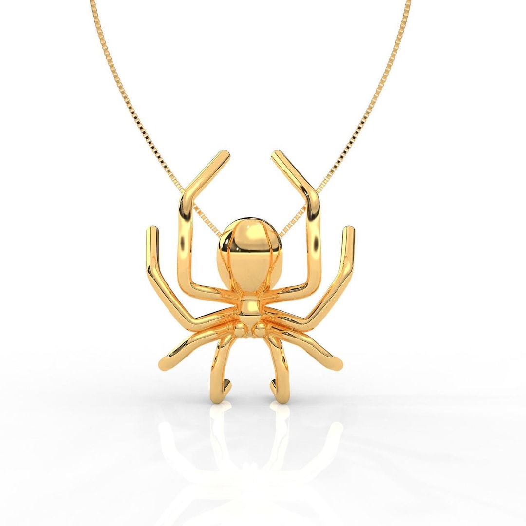 Spider Pendant Necklace, 14k Gold Unique Insect Charm, Octagon Shape ...