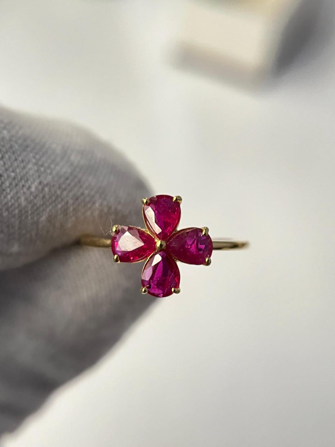 Dainty 14K Gold Pear Ruby Ring, July Birthstone - Etsy