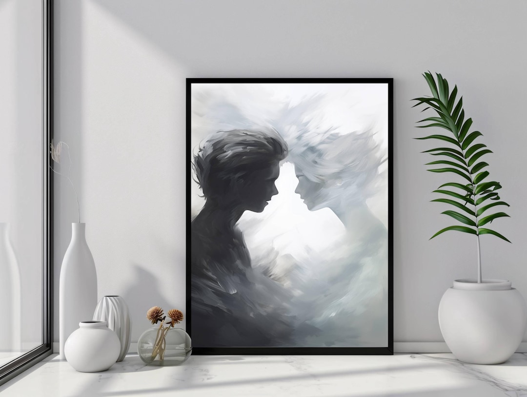 Two Souls Connecting - Oil Painting - Digital Art - Black and White - Etsy