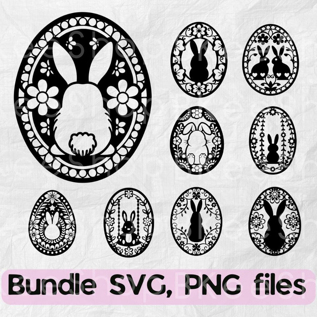 Cute Easter Bunny Egg SVG Bundle, Set of 9, Floral Bunny Egg Cut Files ...