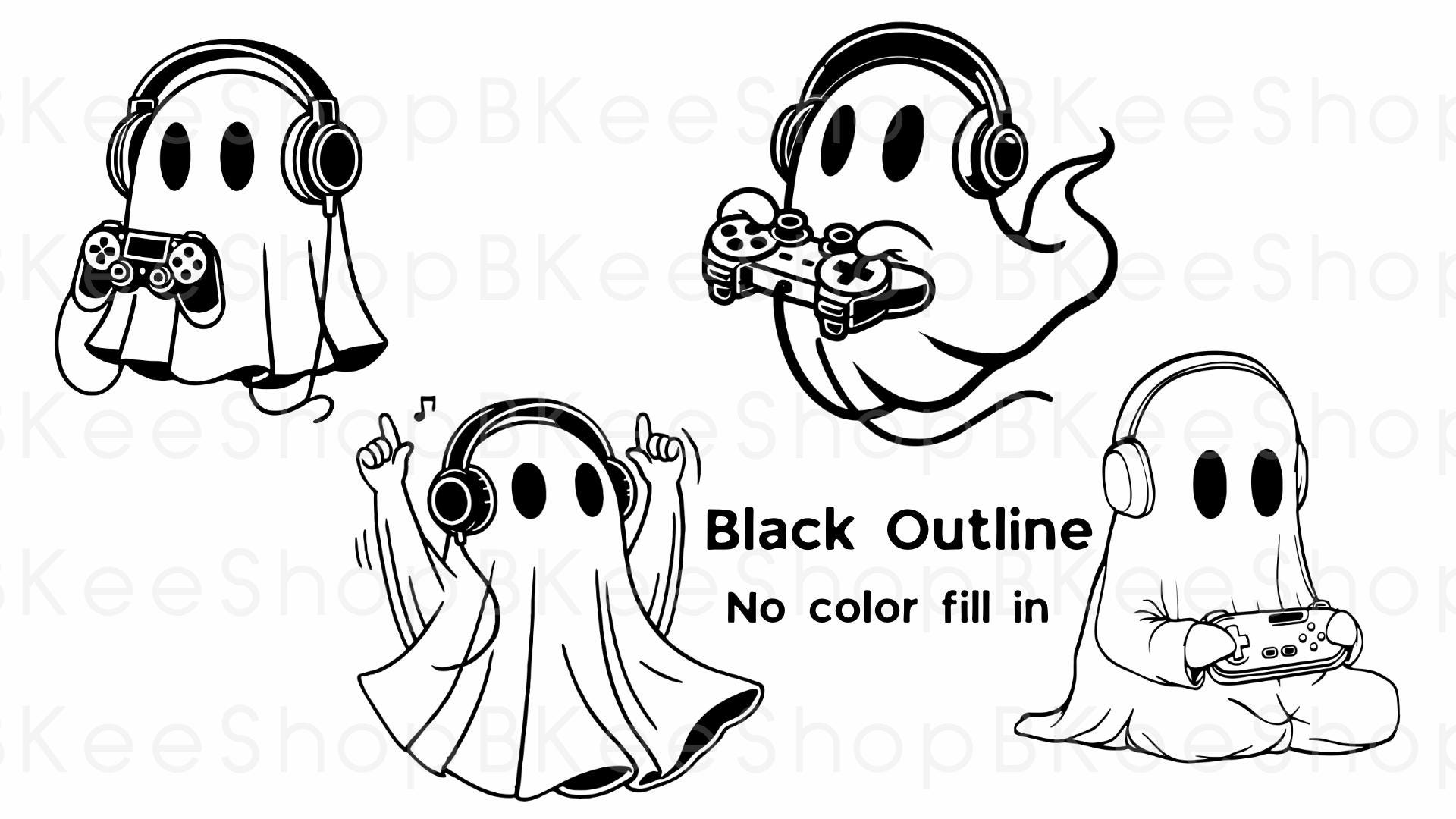Сute Ghost Gamer SVG Bundle 4 Designs, Boo Svg, Ghost Headphones ...