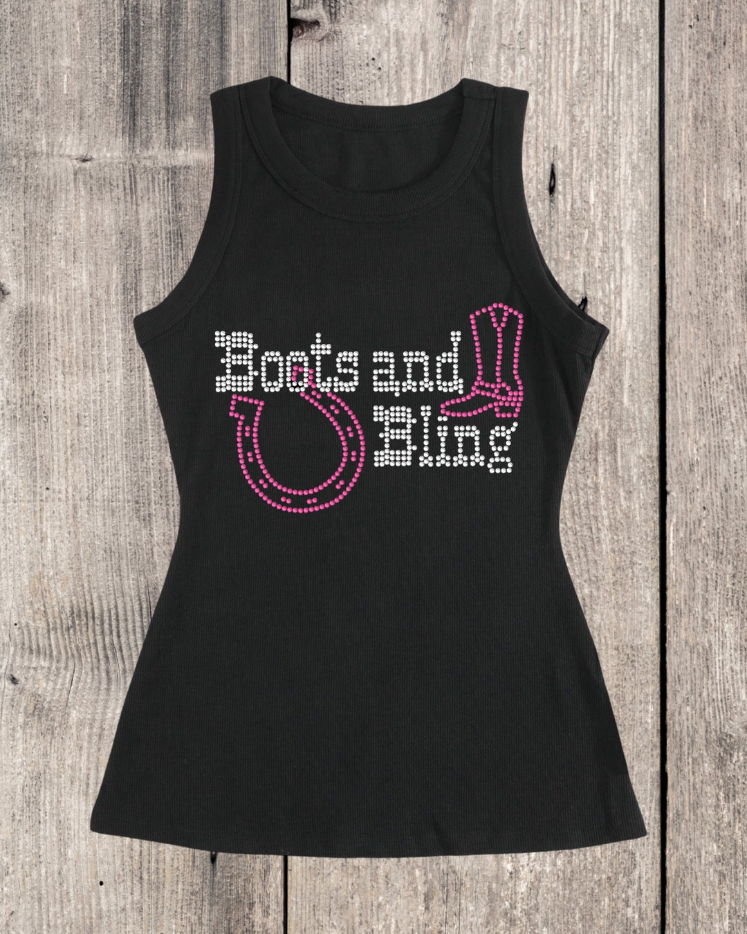 Boots and Bling Rhinestone Ribbed Tank Top - Etsy