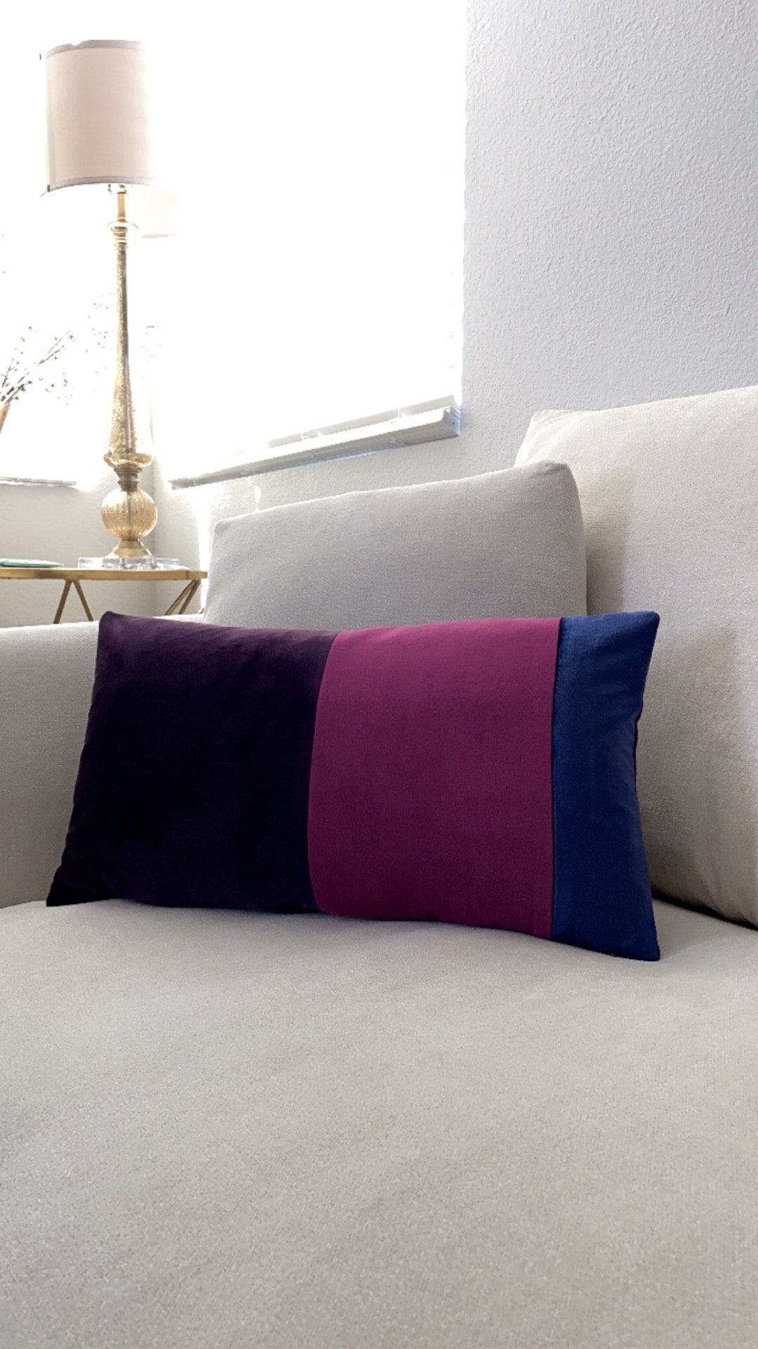 Color Block Velvet Lumbar Pillow Cover: Magenta and Indigo Blue - Etsy
