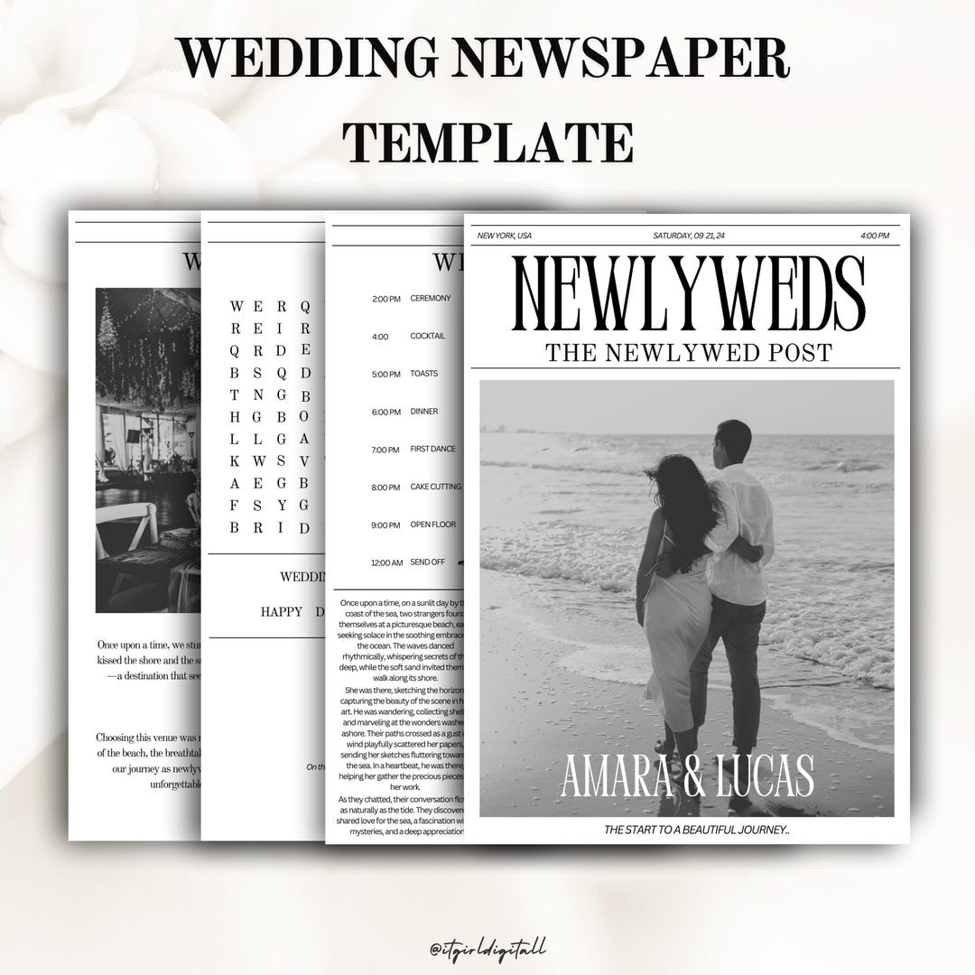 Newspaper Wedding Template, Printable Wedding Newspaper, Editable ...