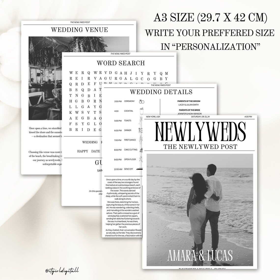 Newspaper Wedding Template, Printable Wedding Newspaper, Editable ...