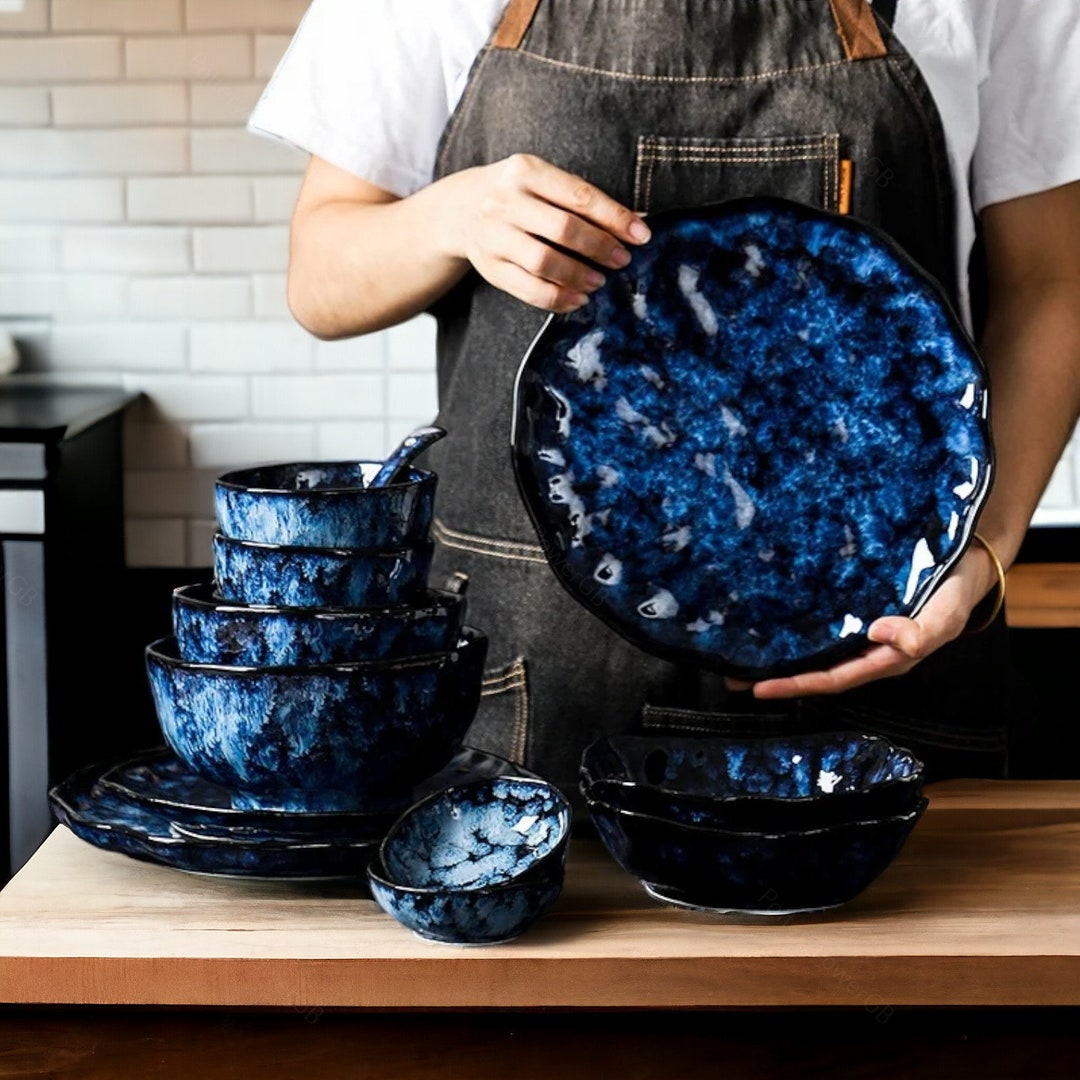Porcelain Ceramic Dinnerware Set Japanese Lapis Ocean Blue Tableware ...